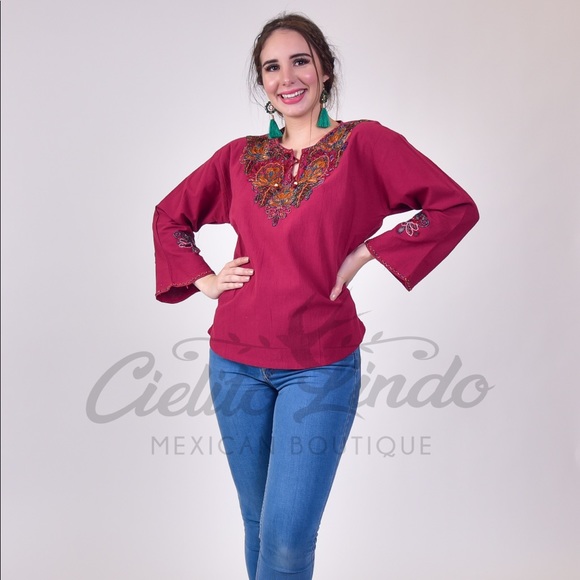 Cielito Lindo | Tops | New Handmade Beaded Boho Blouse Floral Sequined ...